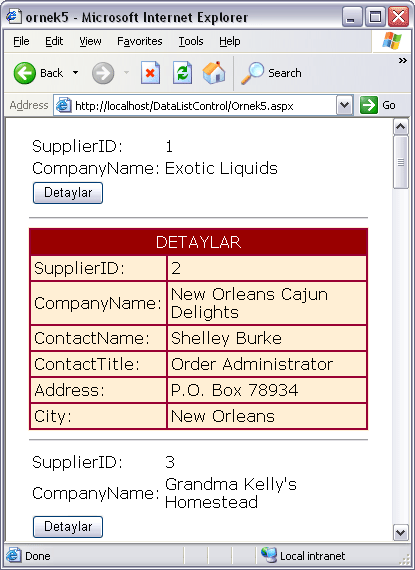 ASP.NET DataList Kontrolü - 3